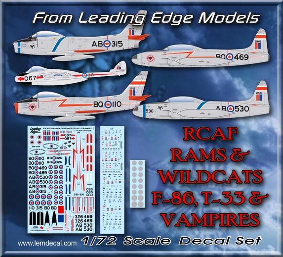 RCAF F-86 T-33 & Vampire 401 / 438 Squadrons 1/72 scale model decal